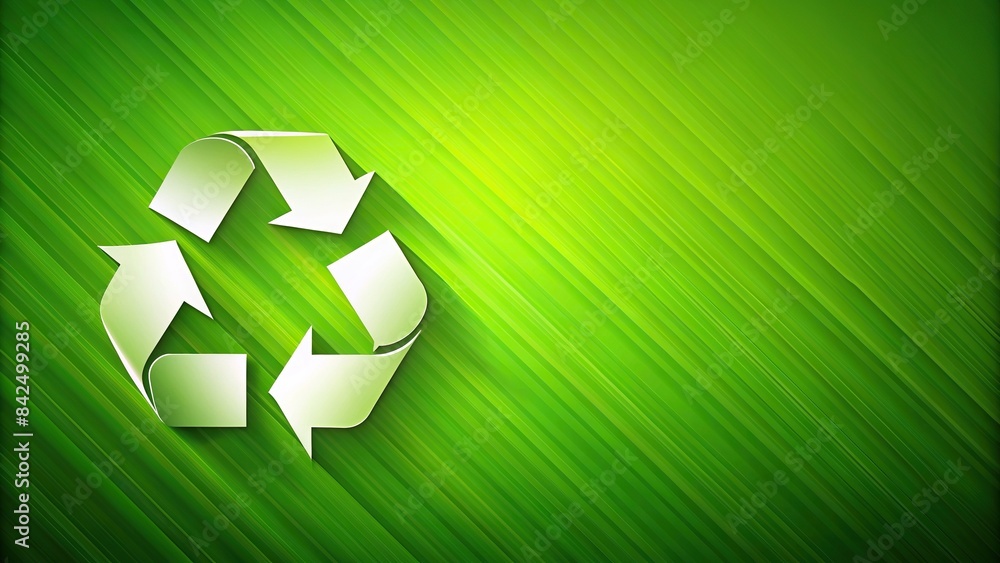 A vibrant green background features a prominent white recycle symbol ...