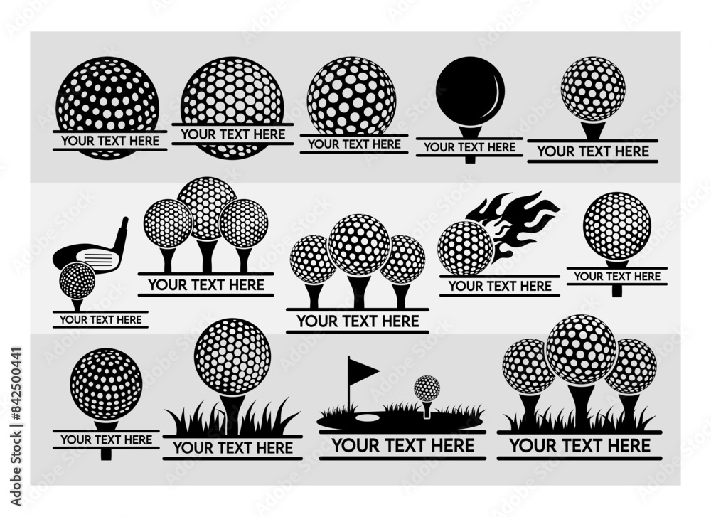 Golf Ball Split Monogram SVG Silhouette Bundle, Golf Ball Silhouette ...