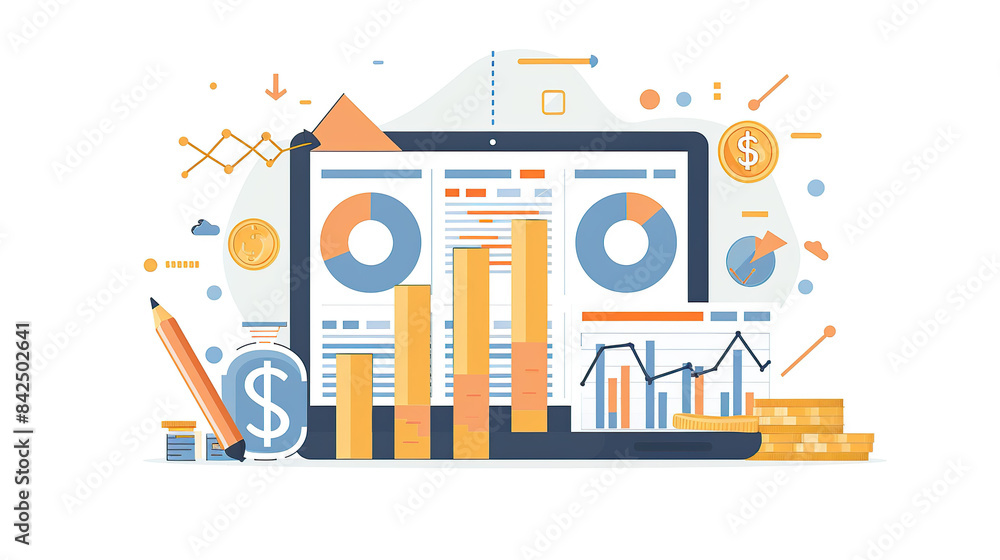 Flat vector illustration of financial data visualization charts and ...