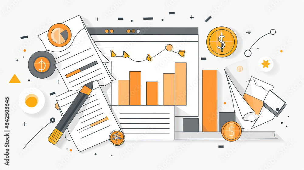 Flat vector illustration of financial data visualization charts and ...