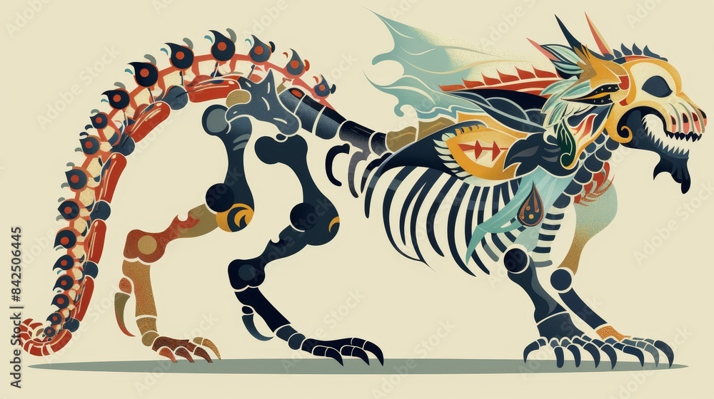 skeleton chimera flat design side view mythical cartoon drawing ...
