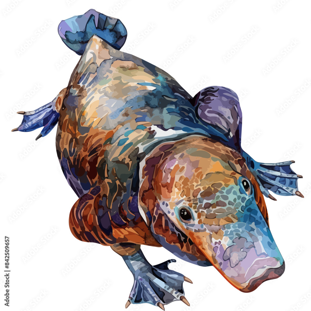 Watercolor painting of a platypus, isolated on a white background ...