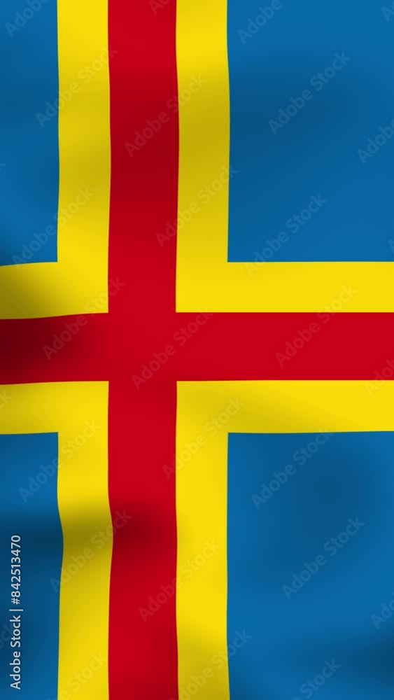 Vertical, portrait, waving national flag of Aland Islands. Smooth ...