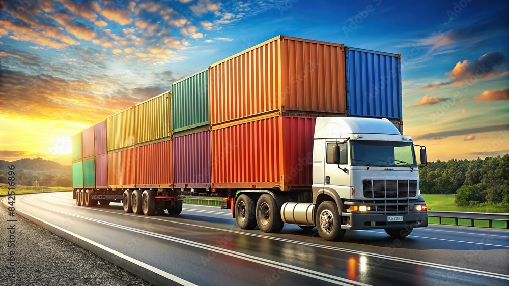 A massive container truck, its powerful engine humming, navigates a ...