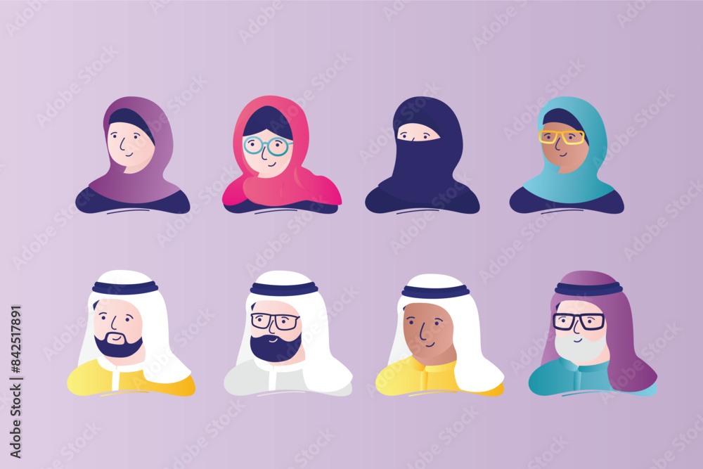 Set of muslim avatars, arab people icon, arab people in traditional ...