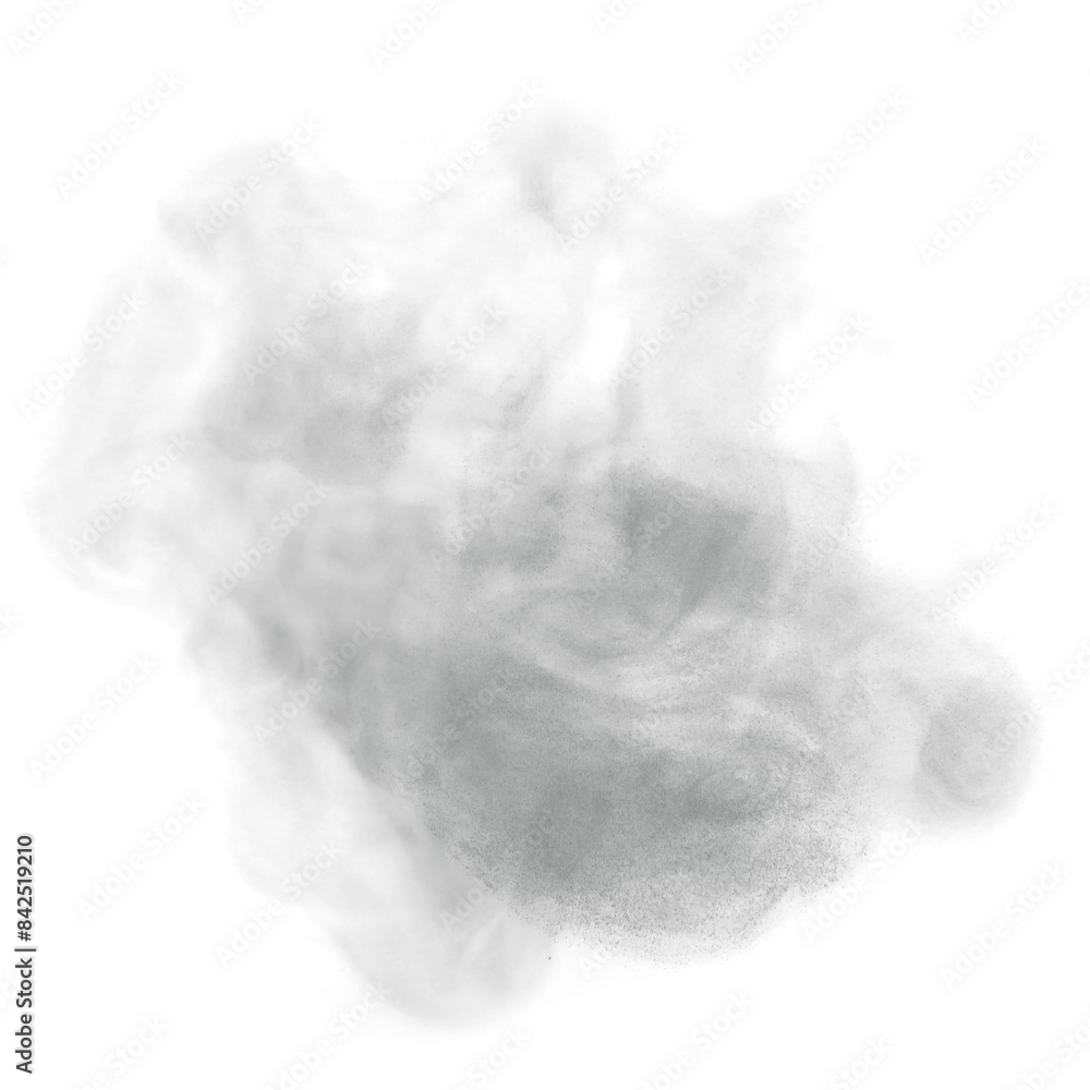 Abstract black puffs of smoke swirl overlay on transparent background ...