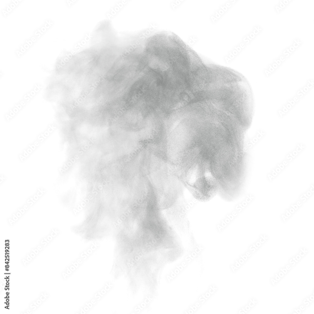 Abstract black puffs of smoke swirl overlay on transparent background ...