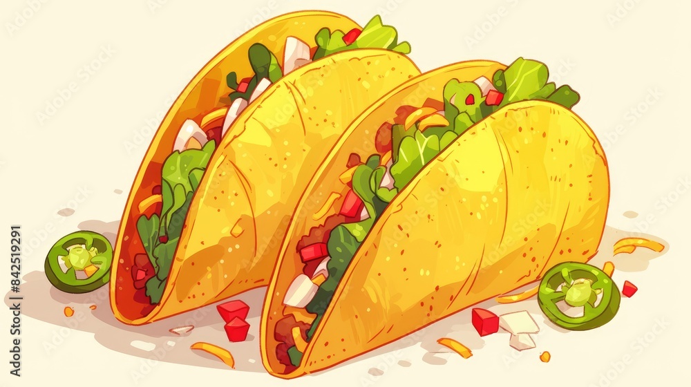 An illustration featuring cartoon tacos set against a white backdrop ...