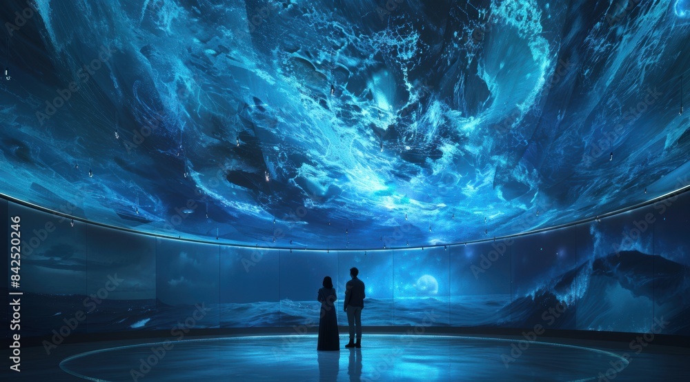 In the circular space of an immersive exhibition hall, there is a huge ...