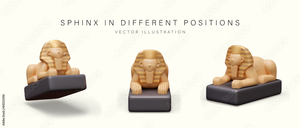 Statues of Great Sphinx in various positions. Egyptian architectural ...