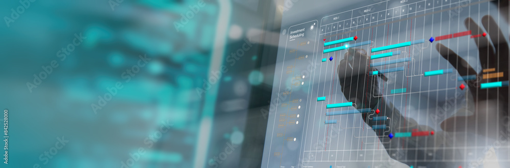 Project manager working with Ai management update tasks with milestones ...