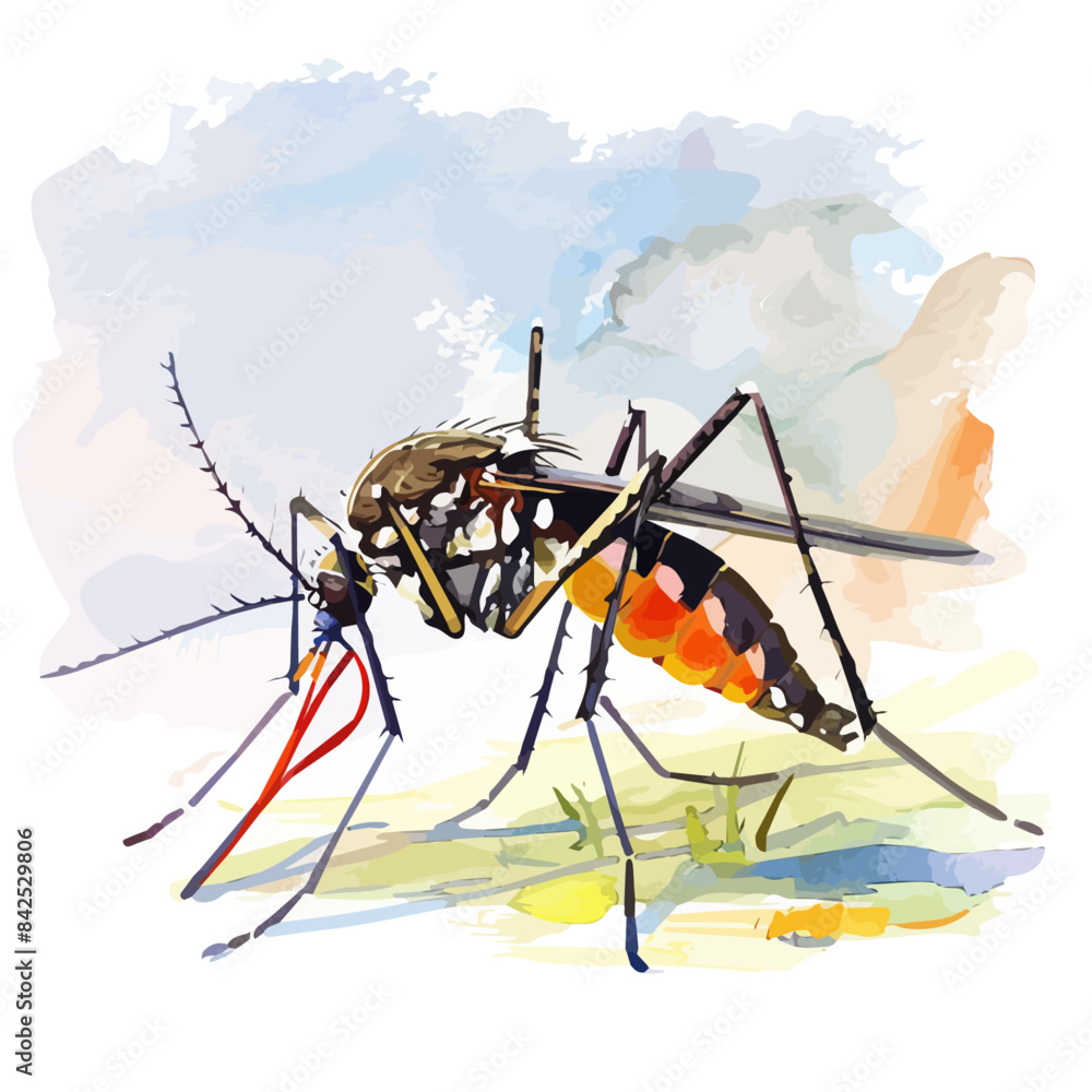 Watercolor painting of a mosquito, isolated on a white background ...