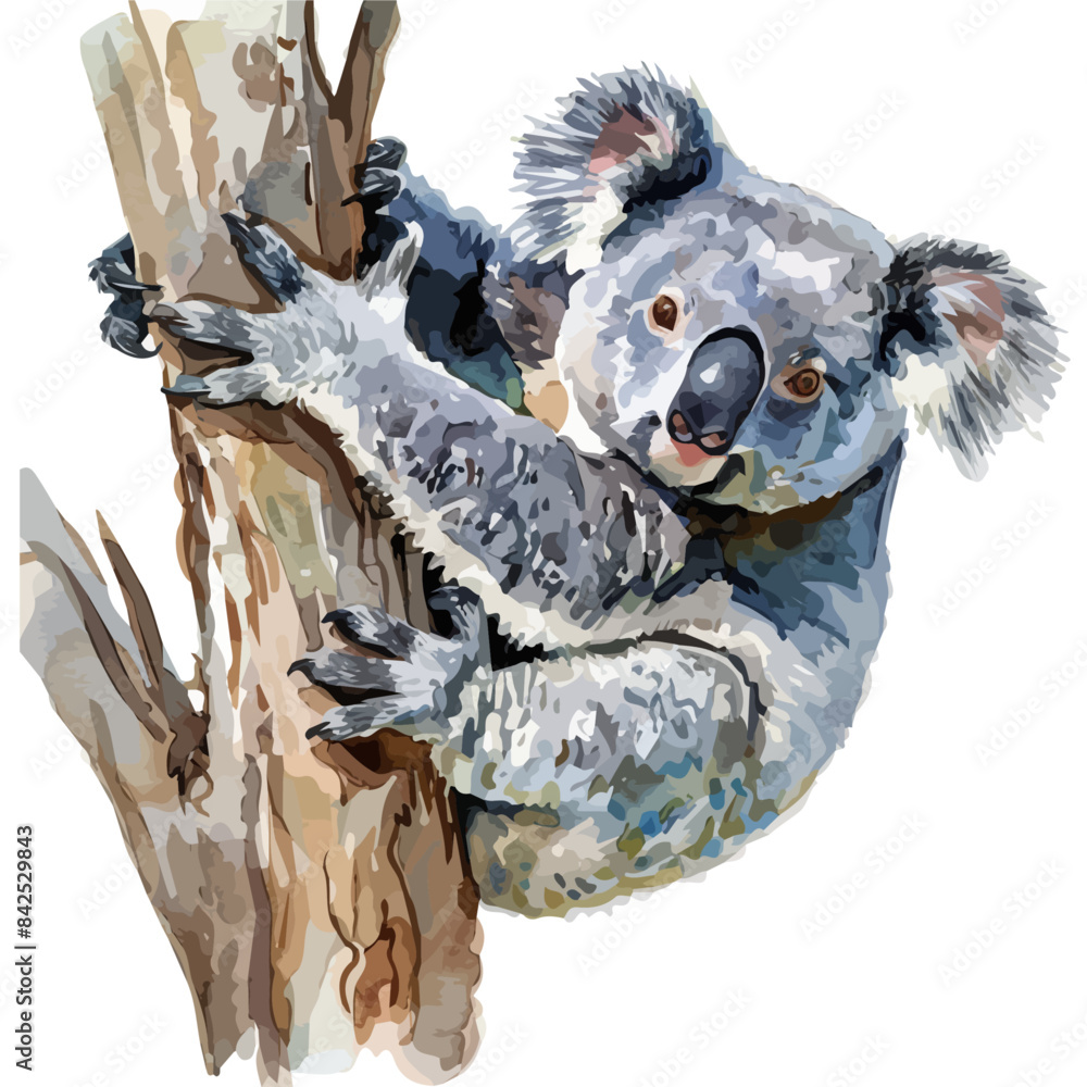 Watercolor painting of a koala, isolated on a white background, koala ...