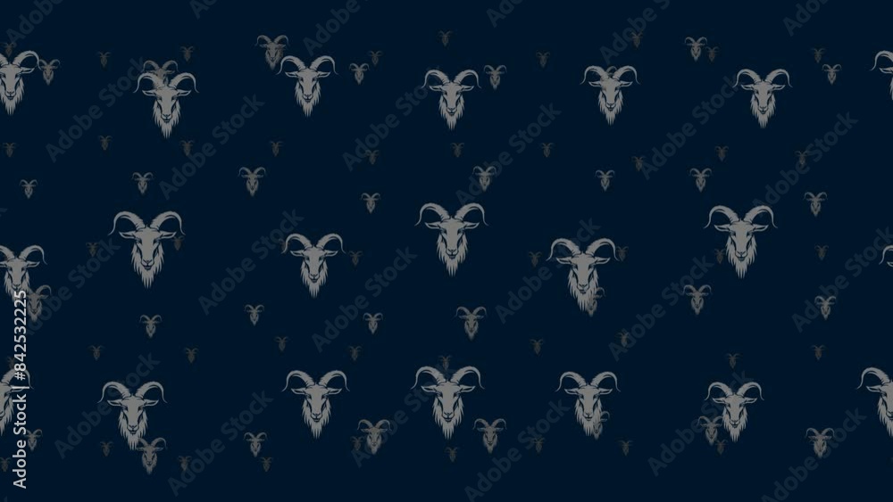 Goat symbols float horizontally from left to right. Parallax fly effect ...
