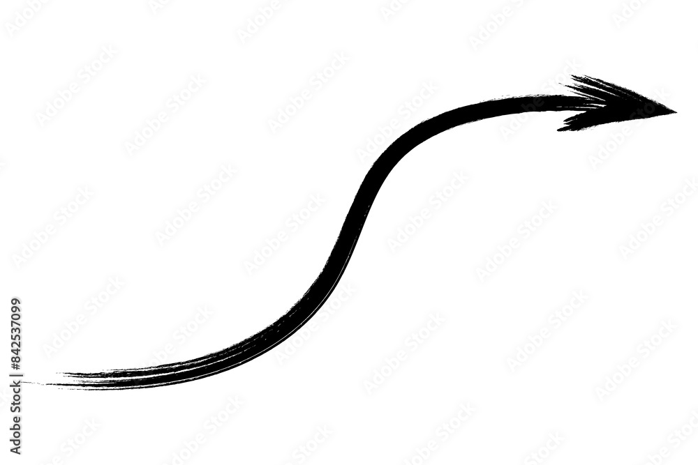 The arrow is curved. Sketch. The black curly arrow points to the right ...