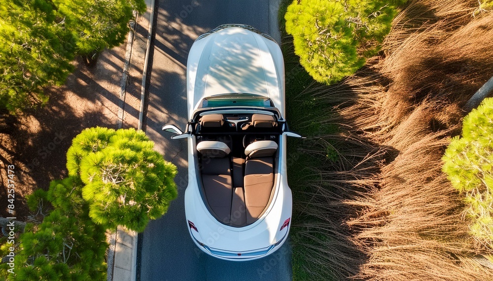 sports convertible car with soft top down. convertible - top view, in ...