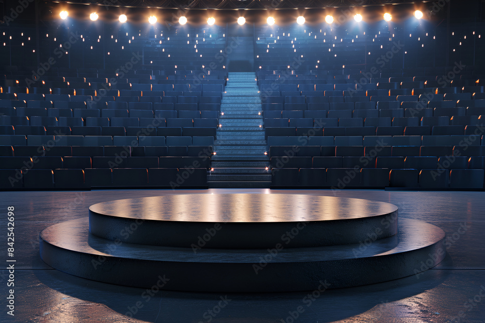 Empty stage with lights and stairs, 3d rendering. Computer digital ...