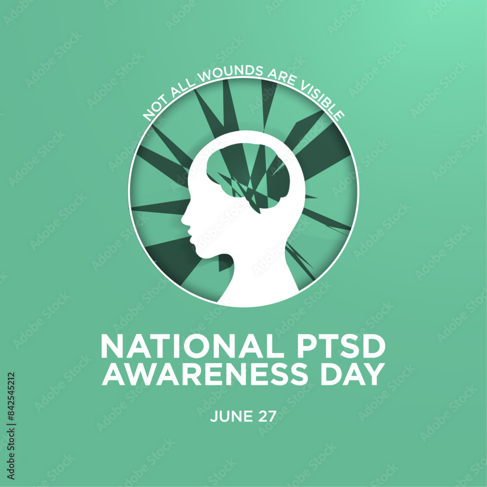 National PTSD Awareness Day Banner on green background with post ...
