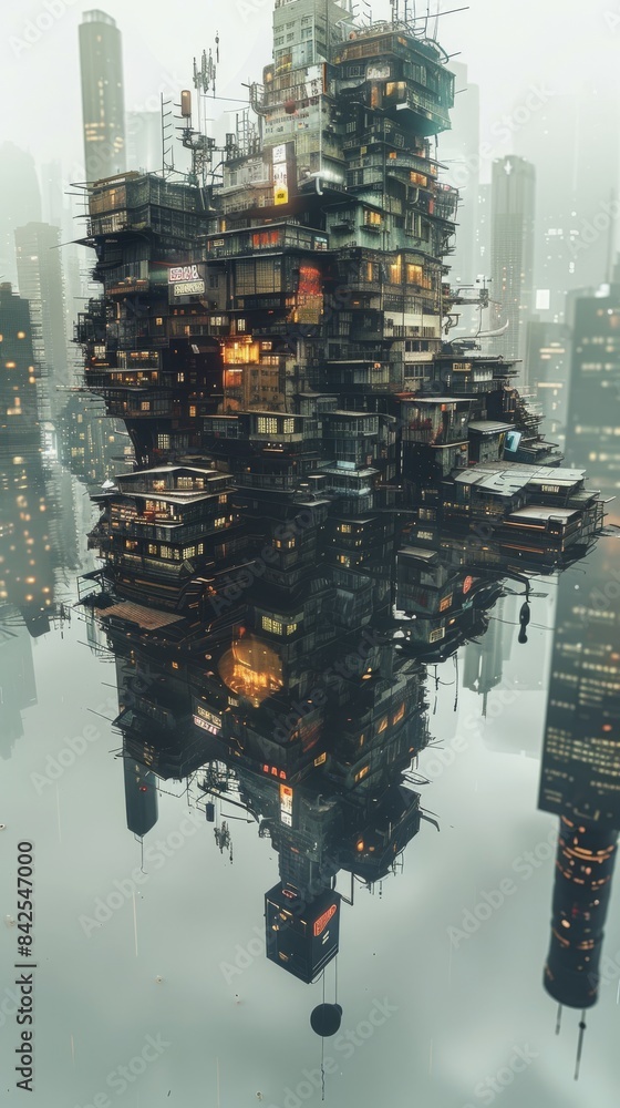 Flipped city buildings, different cities are distributed in the triple ...