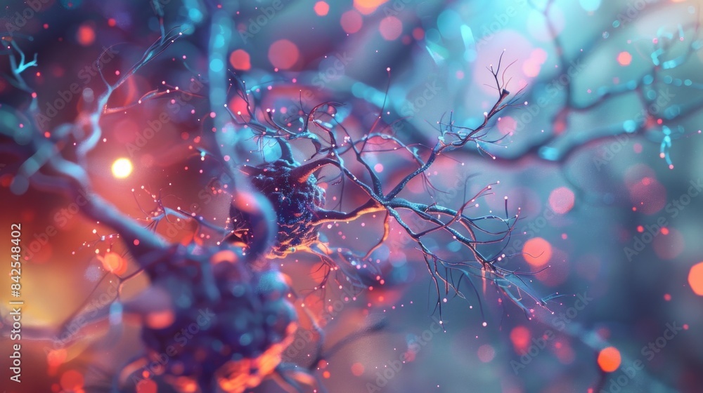 Neuron cells sending electrical chemical signals. Realistic shot of An ...