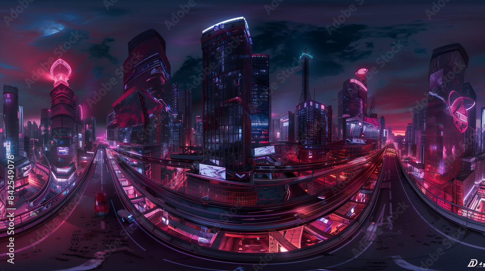 futuristic cyberpunk night city with troninspired neon lights 360 ...
