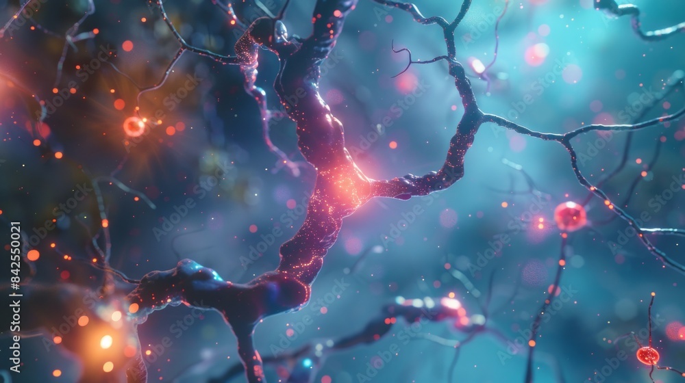 Neuron cells sending electrical chemical signals. Realistic shot of An ...