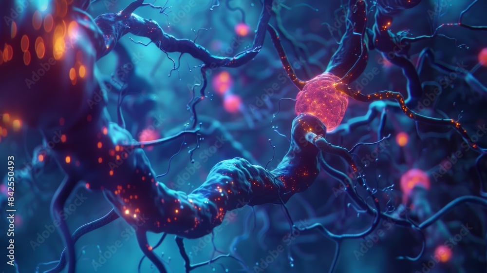 Neuron cells sending electrical chemical signals. Realistic shot of An ...