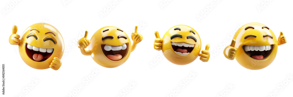 Set of a depiction of an emoji character with two smiling faces ...
