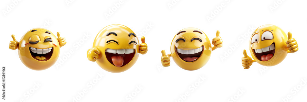 Set of a depiction of an emoji character with two smiling faces ...