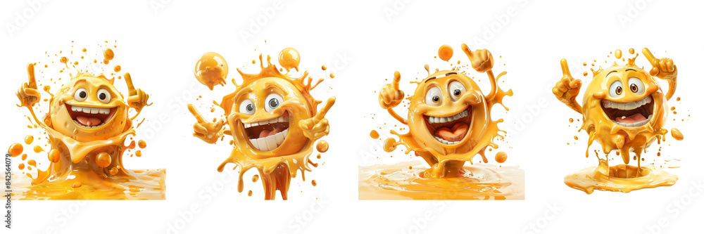 Set of a depiction of an emoji character with two smiling faces ...