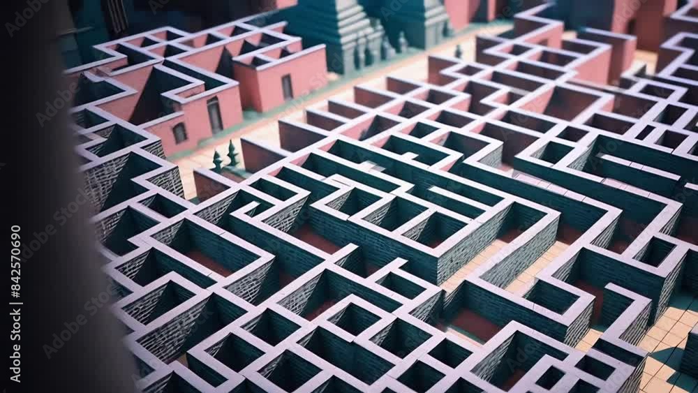 Intricate maze with blue walls and yellow pathways for a challenging ...