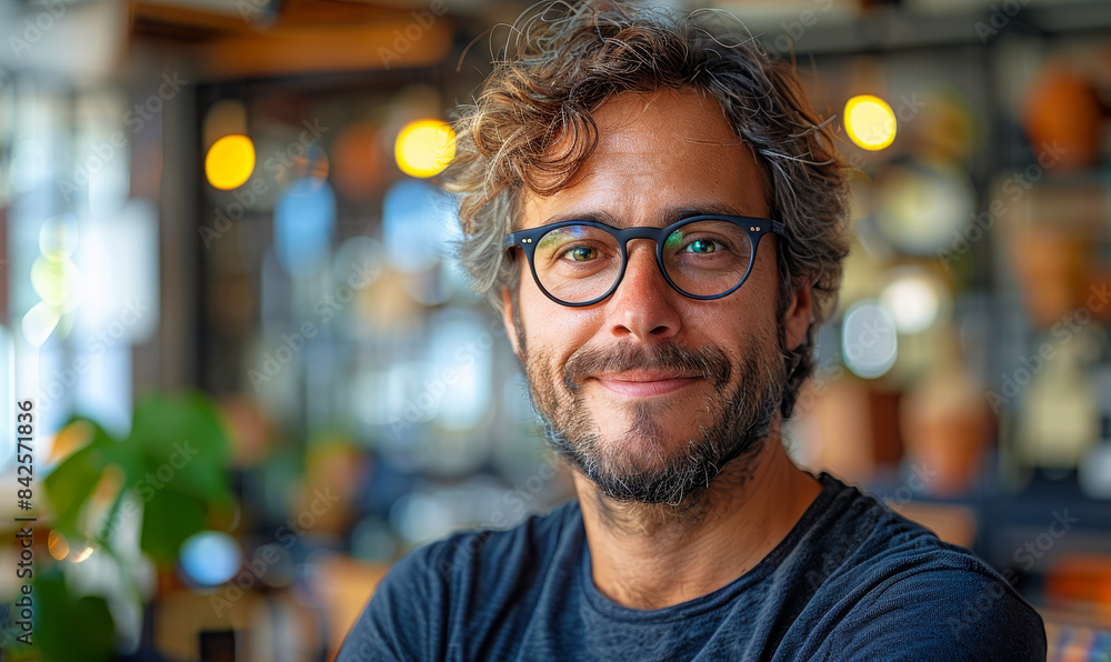 Portrait of Male Programmer in Office Setting, Smiling with Glasses ...