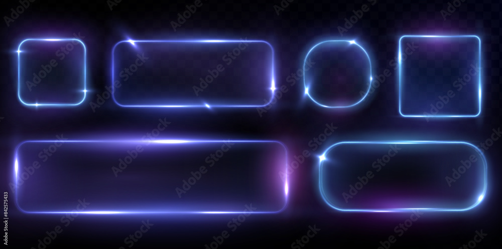 Collection of neon frames with dark background and glowing techno ...