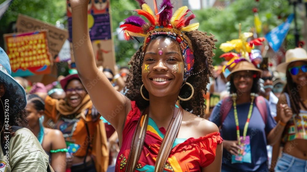 Juneteenth Parade: parade with people marching with signs and flags ...