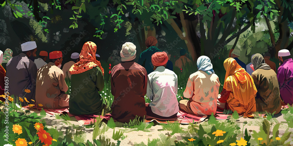Garden Gathering: Muslims Praying in a Community Garden - A group of ...