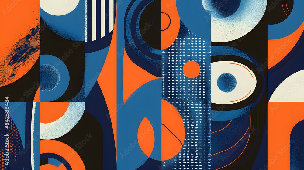 Abstract retro vector graphics. blue and orange color palette. bold ...