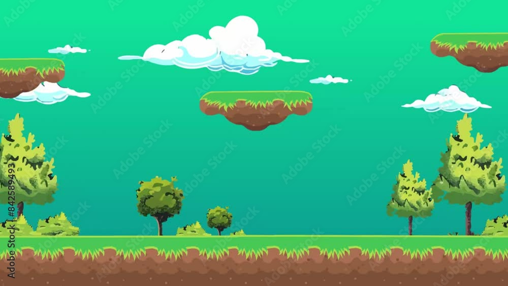 game background. Ground, grass, sky, tree and stars. 2D Game Platform ...