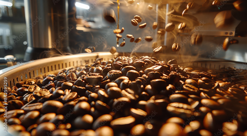 A coffee beans being roasted in a coffee roasting machine. The beans ...