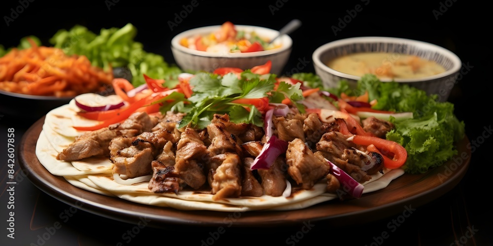 TurkishArabic fusion dishes like kebabs dolma and shawarma on a platter ...