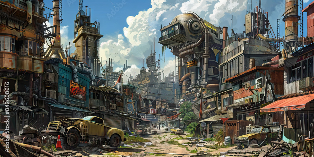 Scrapyard Sanctuary: The City Built from Junk - A bustling cityscape of ...
