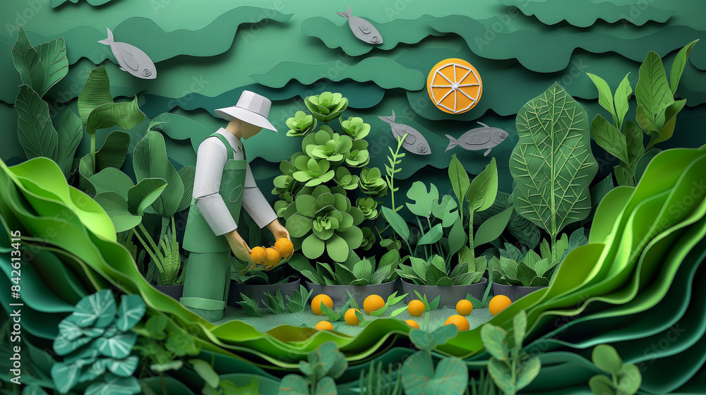 paper craft illustration happy farm life sustainable , gardener man ...