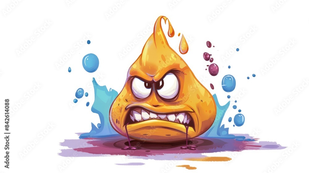 A vibrant and playful cartoon illustration featuring an angry poop ...
