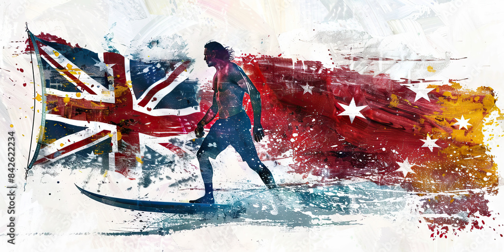 The Australian Flag with an Aboriginal Elder and a Surfer - Imagine the ...