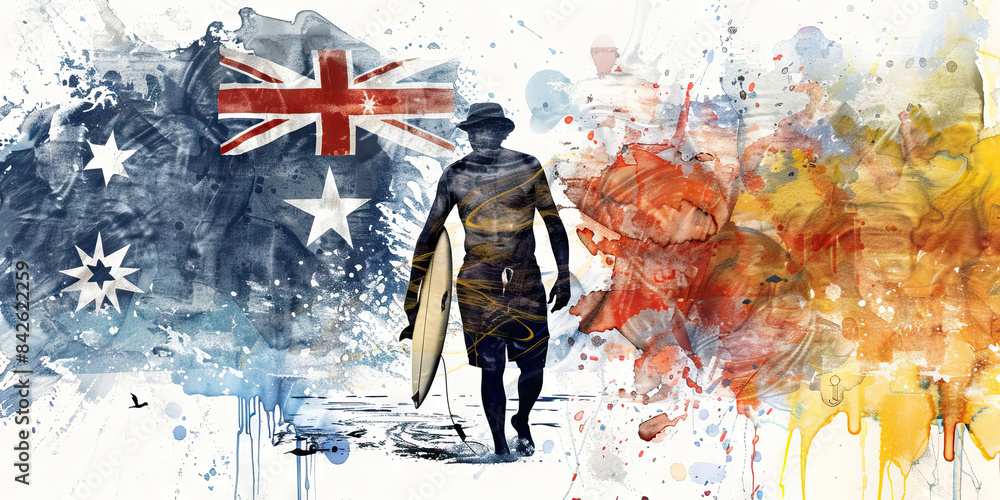 The Australian Flag with an Aboriginal Elder and a Surfer - Imagine the ...