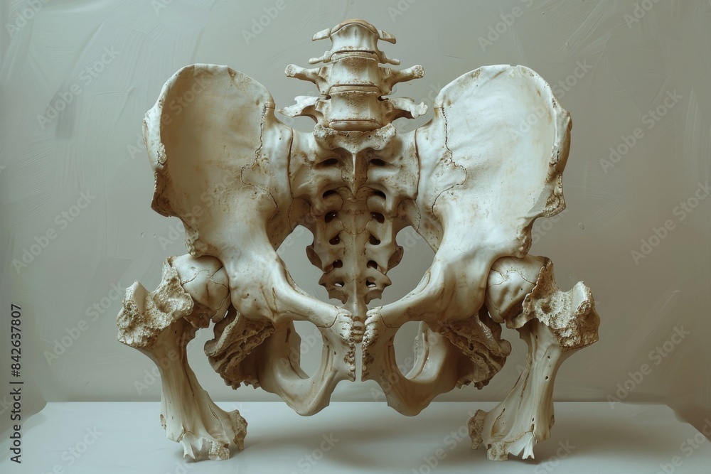 3D illustration of human pelvis and sacrum, coccyx and lumbar vertebrae ...