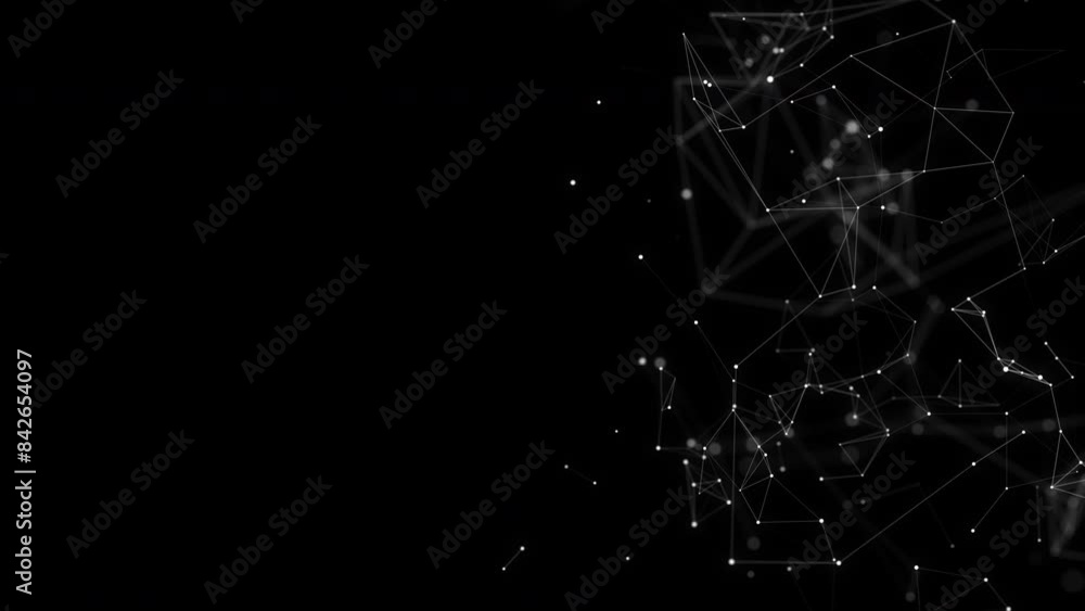 Abstract plexus mesh background with chaotically connected points and polygons flying in space ...