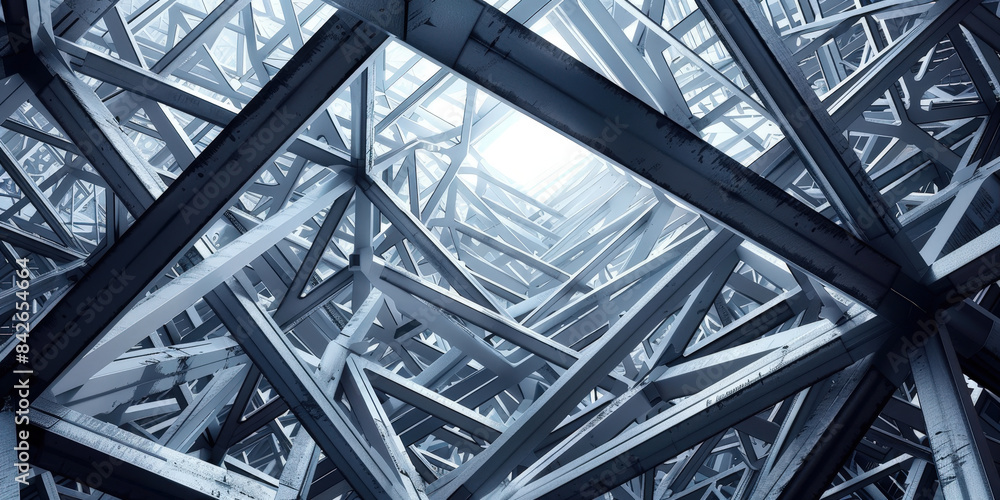 Abstract view of industrial steel framework captured from below ...