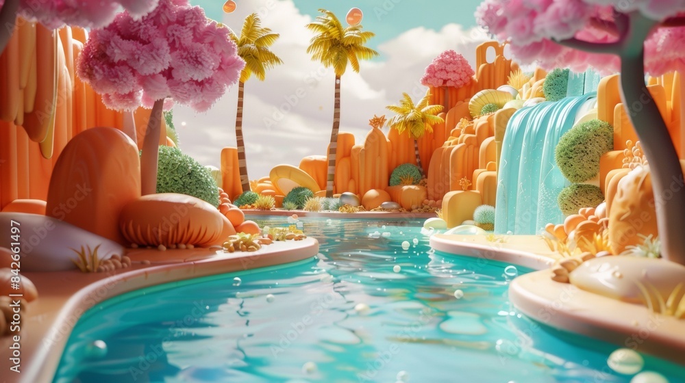 Cartoon funny swimming pool water background, style 3D, color pastel ...