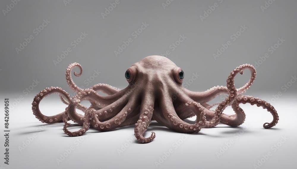 A fake octopus displayed on top of a white background with tentacles ...