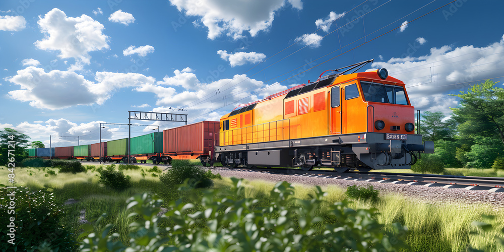 Freight Train Locomotive Carrying Its Load ,Heavy cargo train delivers ...